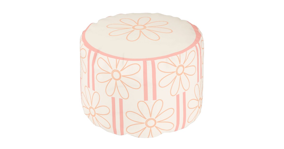 Cute Minimalist Daisies and Modern Stripes Pouf | Zazzle