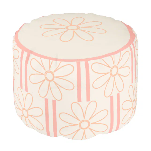 Cute Minimalist Daisies and Modern Stripes Pouf | Zazzle