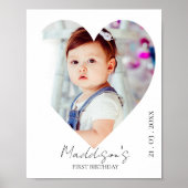 Cute Minimalist Heart Photo First Birthday Party Poster | Zazzle