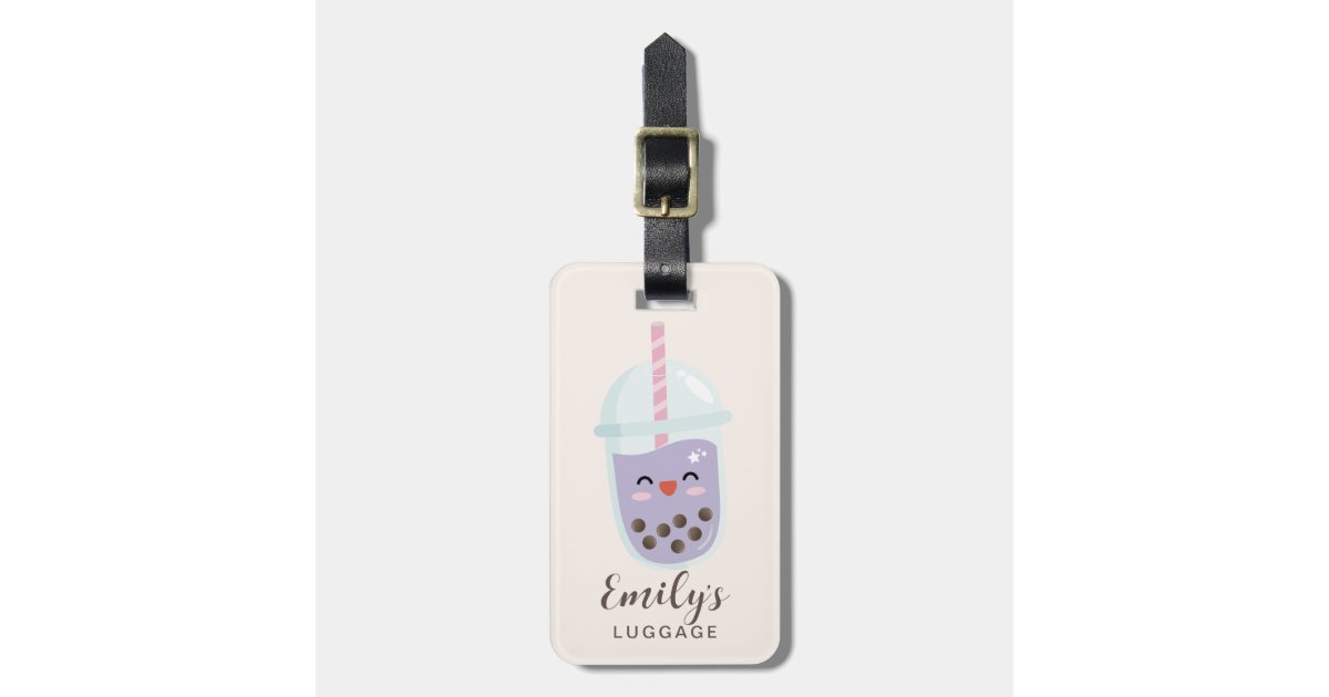 Cute Minimalist Purple Boba Bubble Tea Luggage Tag | Zazzle
