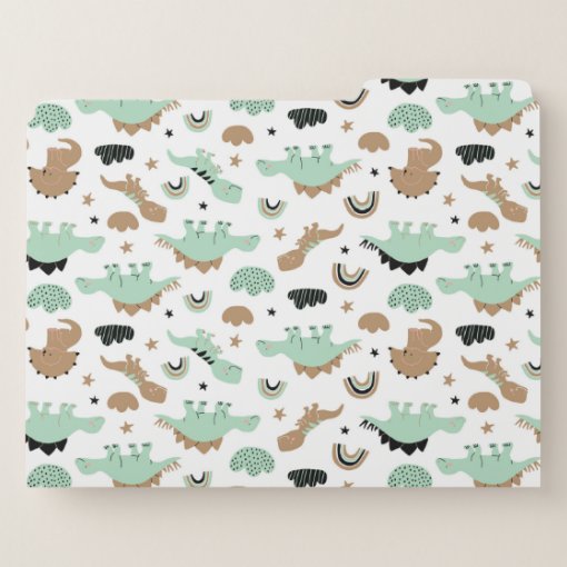 Cute Mint Green Dinosaur Pattern File Folder | Zazzle