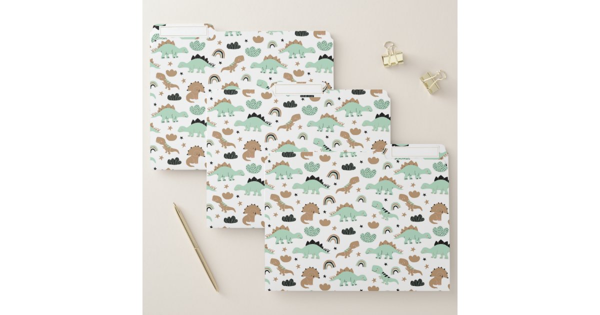 Cute Mint Green Dinosaur Pattern File Folder | Zazzle