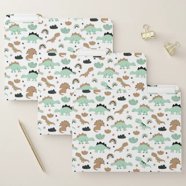 Cute Mint Green Dinosaur Pattern File Folder | Zazzle