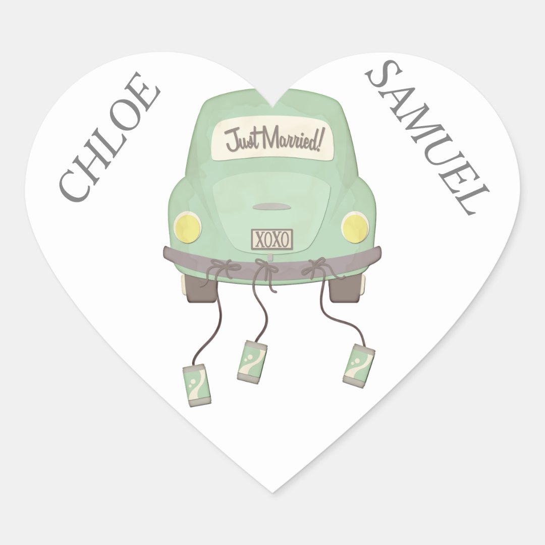 Cute Mint Green Honeymoon Car Heart Sticker | Zazzle