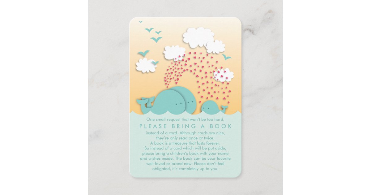 Cute Mint Whales Family Bring a Book Insert Card | Zazzle