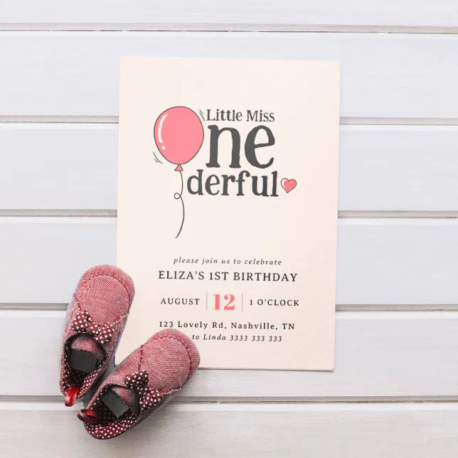 Cute Miss Onederful Pink Balloon 1st Birthday Invitation Zazzle