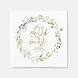 Cute Miss to Mrs Greenery Eucalyptus Bridal Shower Napkins | Zazzle