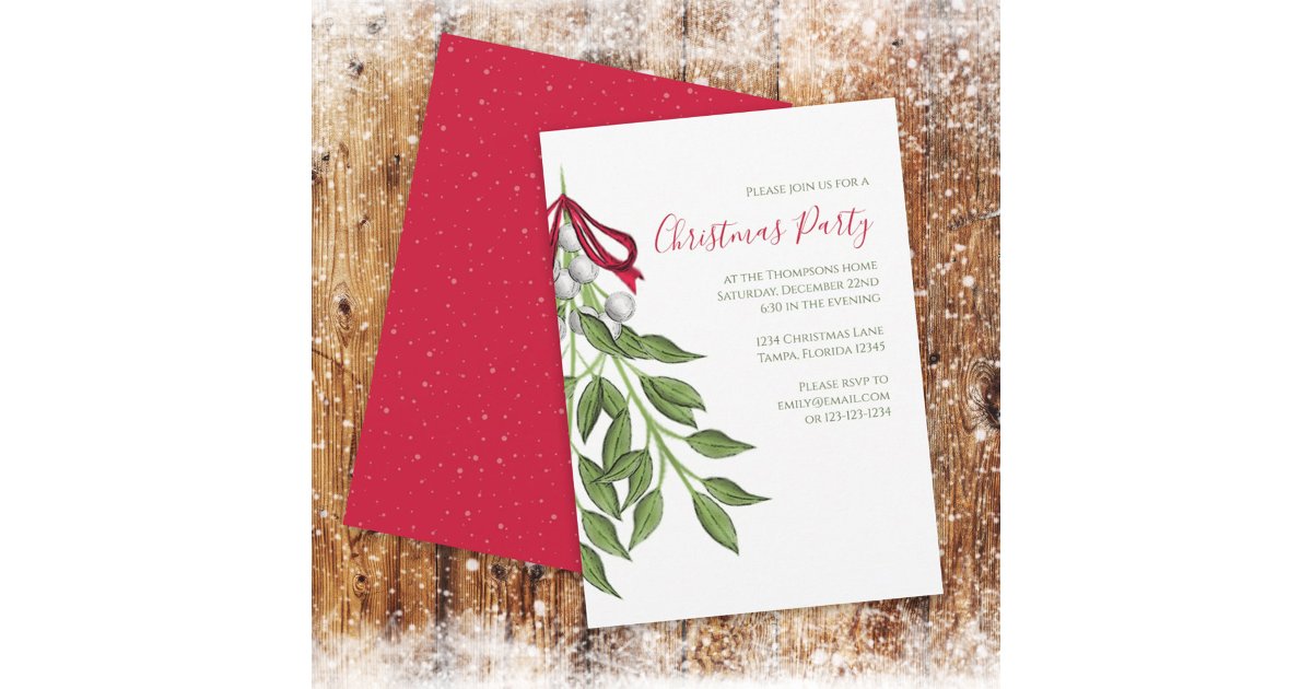 Cute Mistletoe Christmas Party Custom Invitation | Zazzle