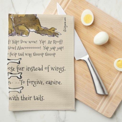 Cute Mixed Breed Cartoon Dog Quotes Kitchen Towel | Zazzle