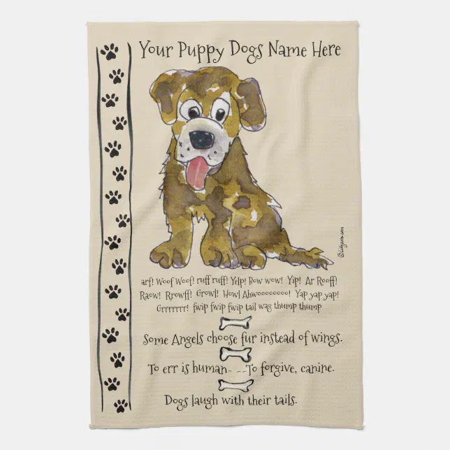 Cute Mixed Breed Cartoon Dog Quotes Kitchen Towel | Zazzle