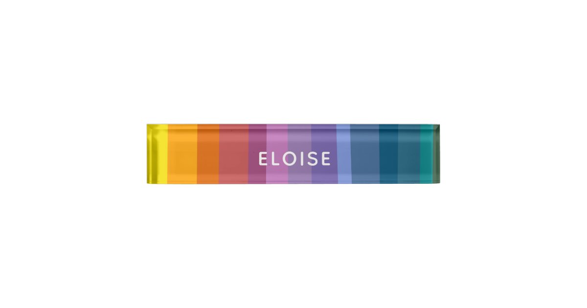 Cute Modern Abstract Vibrant Rainbow Stripes Art Desk Name Plate | Zazzle