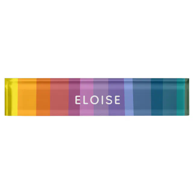 Cute Modern Abstract Vibrant Rainbow Stripes Art Desk Name Plate | Zazzle