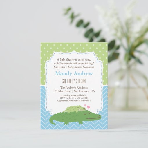 Cute Modern Alligator Baby Shower Party Invitation | Zazzle