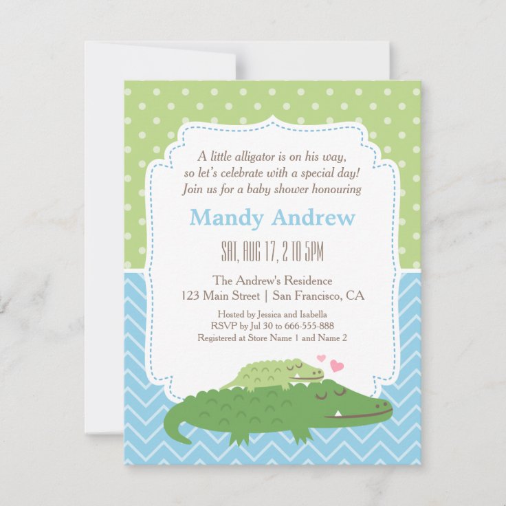 Cute Modern Alligator Baby Shower Party Invitation | Zazzle