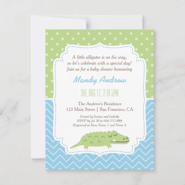 Cute Modern Alligator Baby Shower Party Invitation | Zazzle