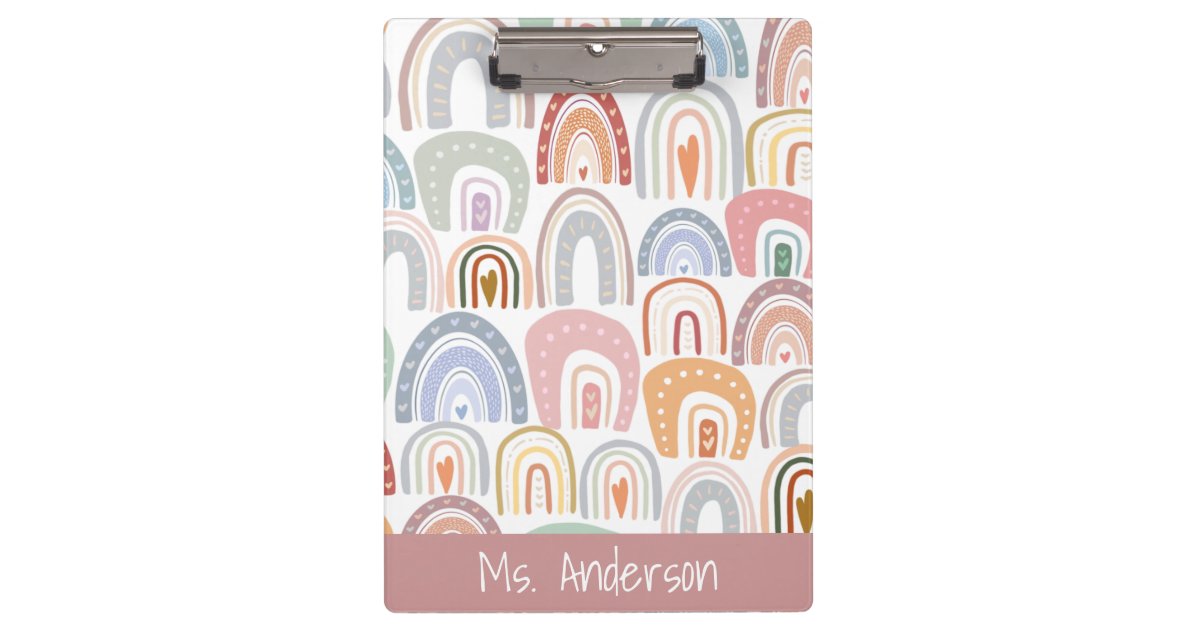Cute Modern Assorted Pastel Rainbow Teacher Clipboard | Zazzle