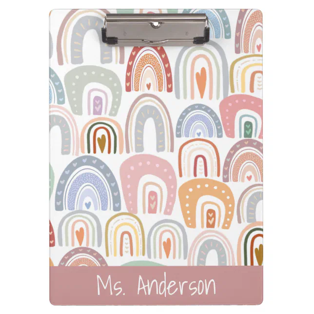 Cute Modern Assorted Pastel Rainbow Teacher Clipboard | Zazzle