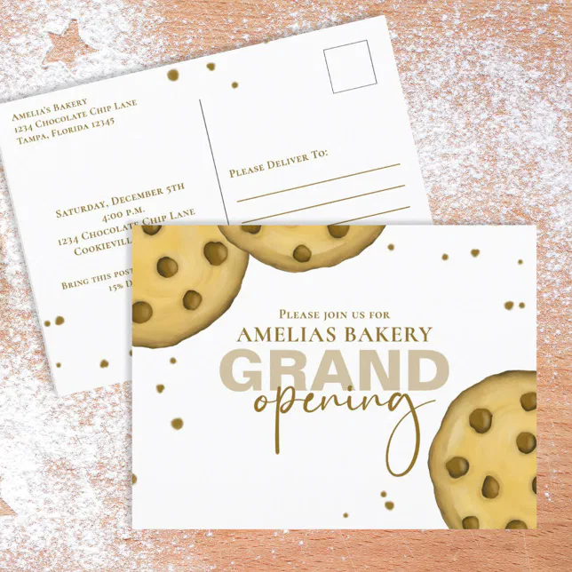 Cute Modern Bakery Grand Opening Whimsical Cookie Postcard | Zazzle