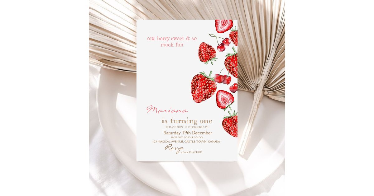 Cute Modern Berry and Merry 1st Birthday Party Invitation | Zazzle
