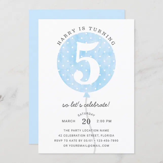 Cute Modern Blue Balloon Elegant Boy Birthday Invitation | Zazzle