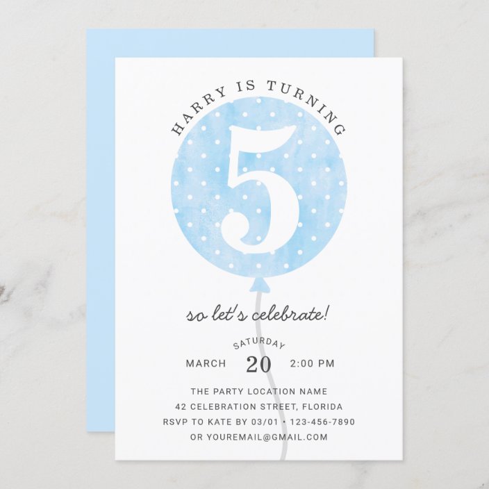 Cute Modern Blue Balloon Elegant Boy Birthday Invitation | Zazzle.com