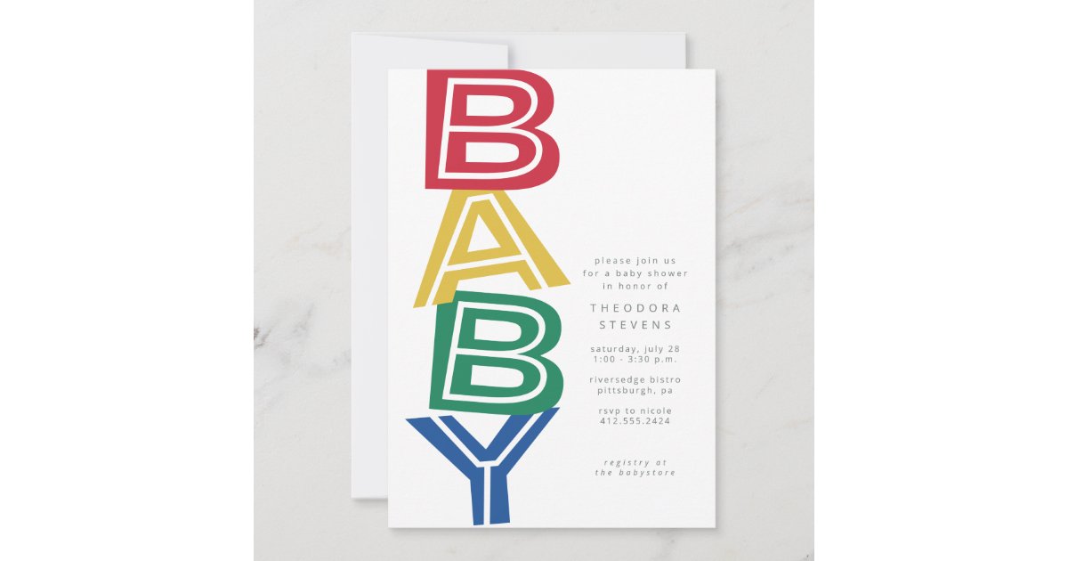 Cute modern bold primary colors baby shower invitation | Zazzle