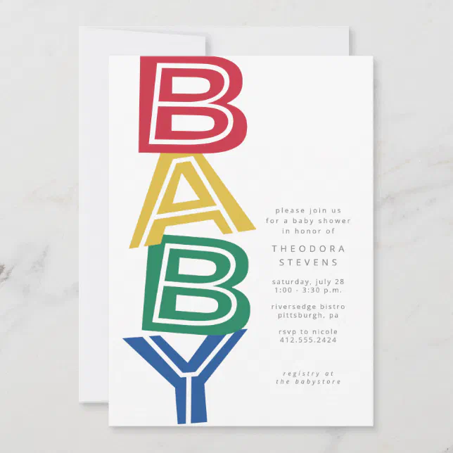 Cute modern bold primary colors baby shower invitation | Zazzle