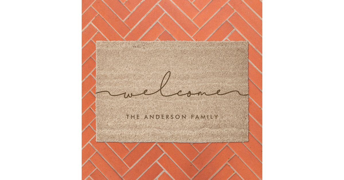 Cute modern calligraphy Welcome Coir Fiber Doormat | Zazzle