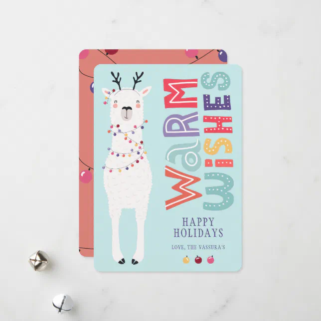 Cute Modern Cartoon Christmas Llama String Lights Holiday Card | Zazzle