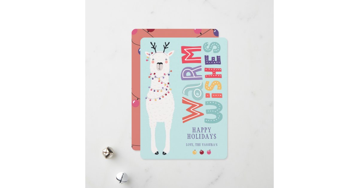 Cute Modern Cartoon Christmas Llama String Lights Holiday Card | Zazzle