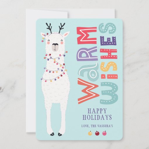 Cute Modern Cartoon Christmas Llama String Lights Holiday Card | Zazzle