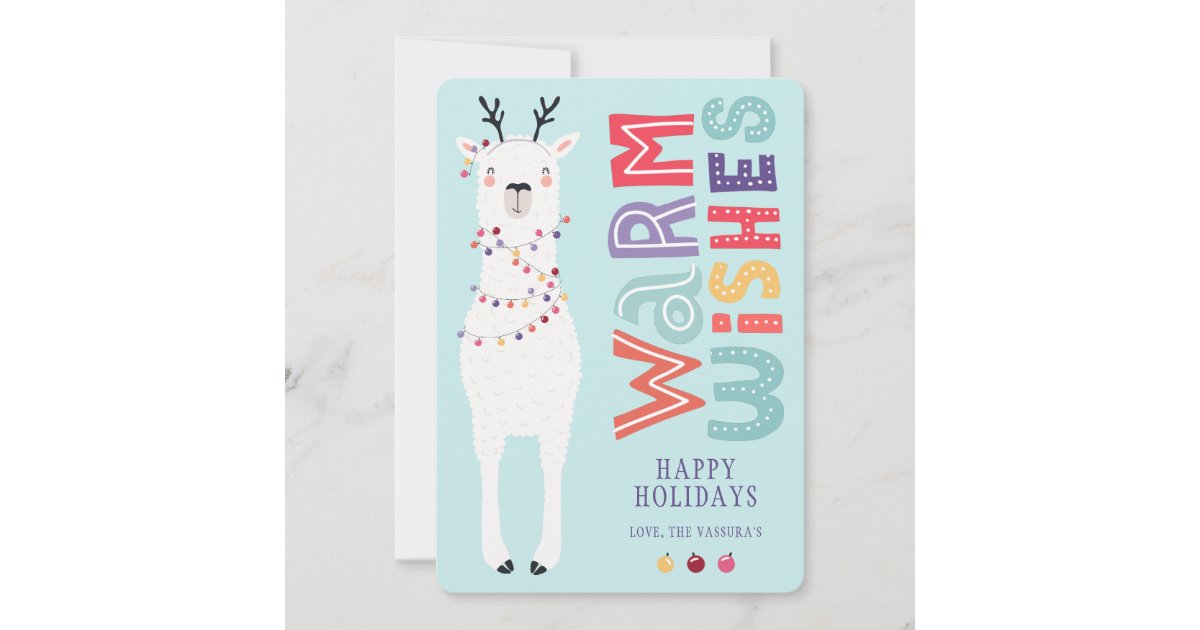 Cute Modern Cartoon Christmas Llama String Lights Holiday Card | Zazzle