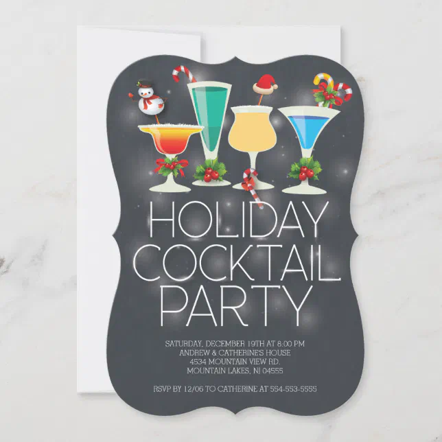 Cute Modern Chalkboard Holiday Cocktail Party Invitation | Zazzle