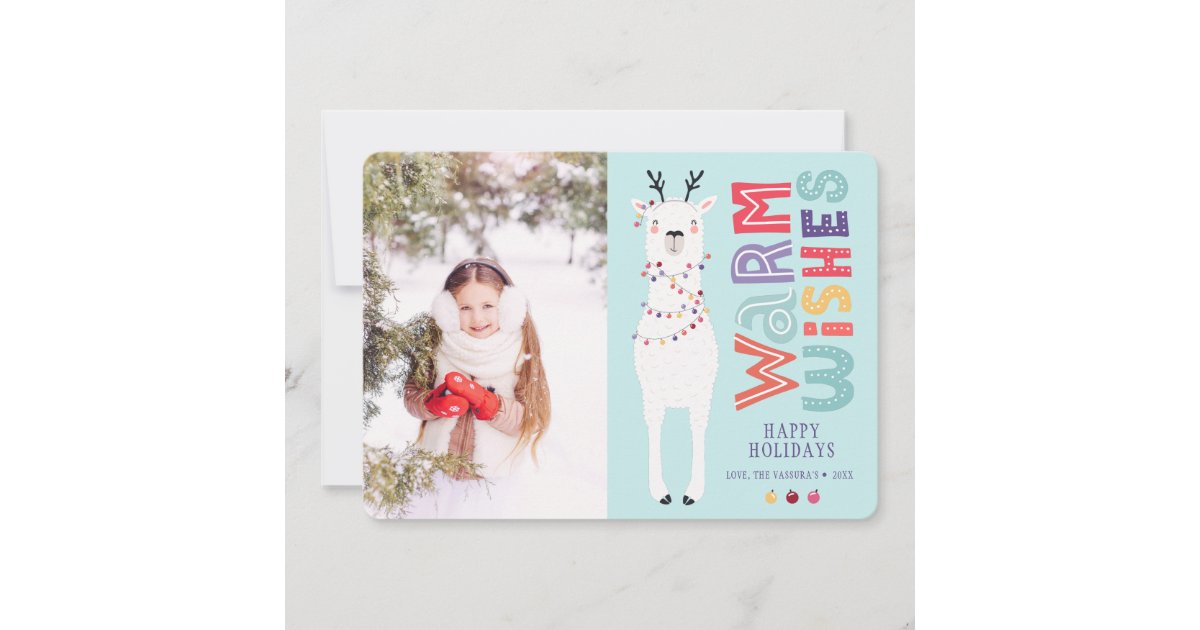 Cute Modern Christmas Llama String Lights Photo Holiday Card | Zazzle