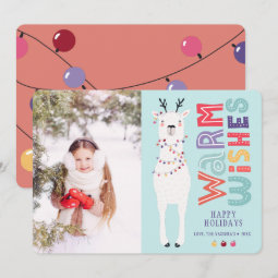 Cute Modern Christmas Llama String Lights Photo Holiday Card | Zazzle