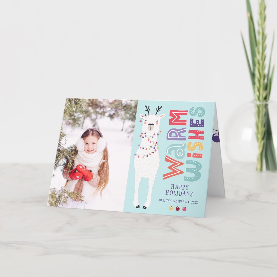 Cute Modern Christmas Llama String Lights Photo Holiday Card | Zazzle