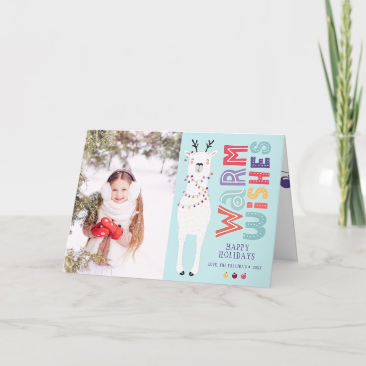 Cute Modern Christmas Llama String Lights Photo Holiday Card | Zazzle