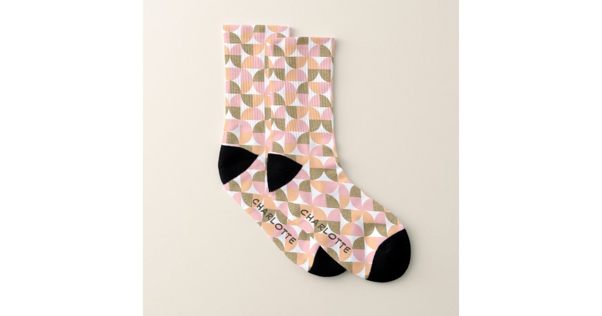 Cute Modern Geometric Pink Gold Girly Personalized Socks | Zazzle