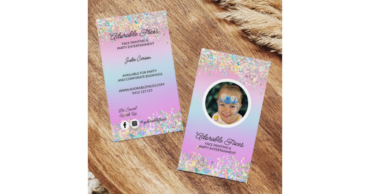 Cute Modern Glitter Face Painter Photo Business Card | Zazzle