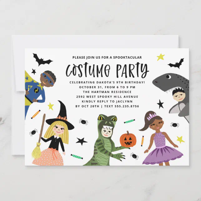 Cute Modern Halloween Birthday Costume Party Invitation | Zazzle