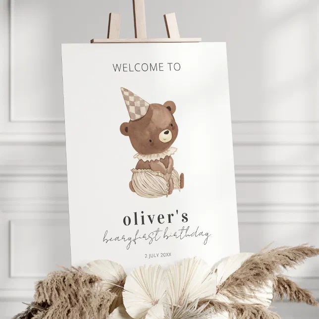 Cute Modern Little Bear 1st Birthday Welcome Sign | Zazzle