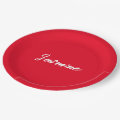 Cute Modern Minimalist Red White Calligraphy Name Paper Plates | Zazzle