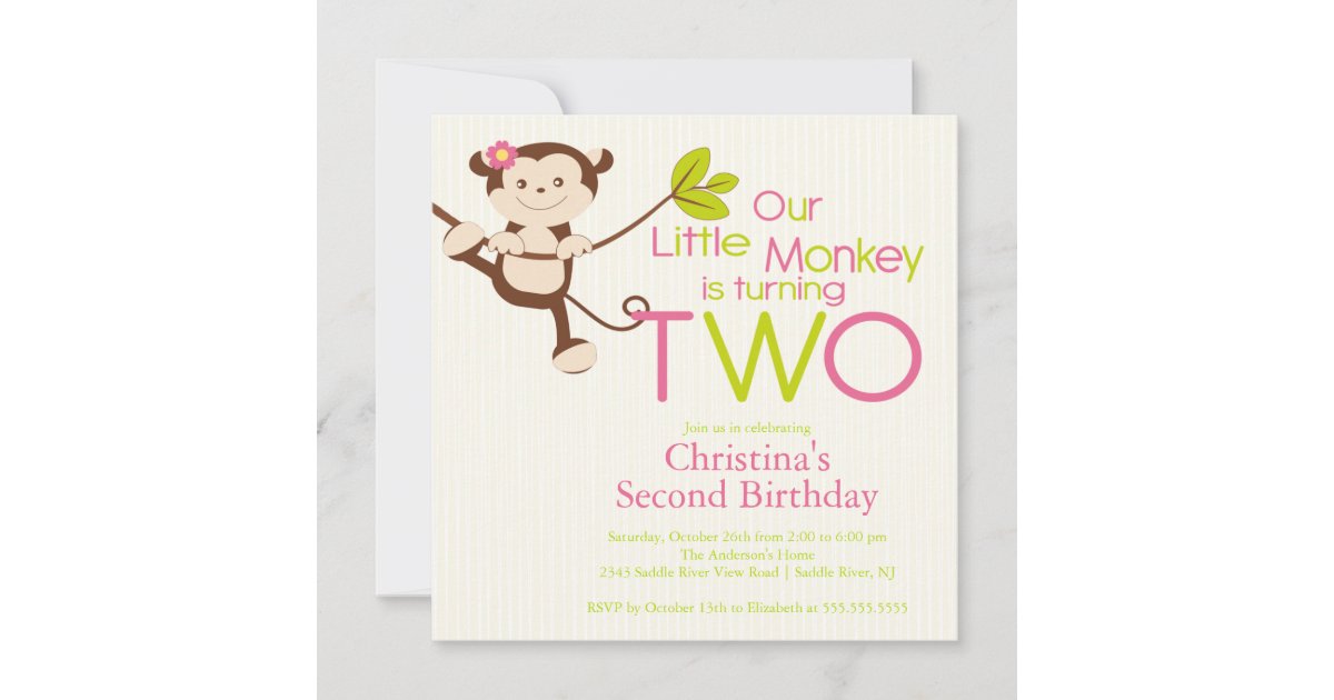 Cute Modern Monkey 2nd Birthday Party Invitations | Zazzle