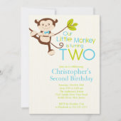 Cute Modern Monkey 2nd Birthday Party Invitations | Zazzle
