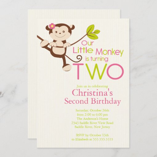 Cute Modern Monkey 2nd Birthday Party Invitations | Zazzle