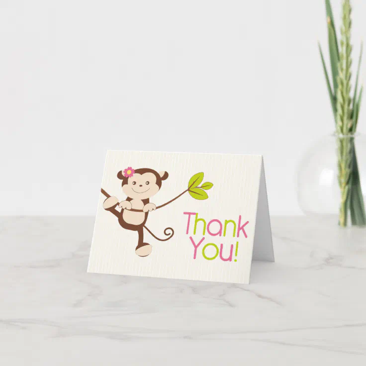 Cute Modern Monkey Birthday Party Thank You Card | Zazzle