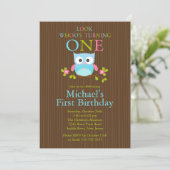Cute Modern Owl 1st Birthday Party Invitations | Zazzle