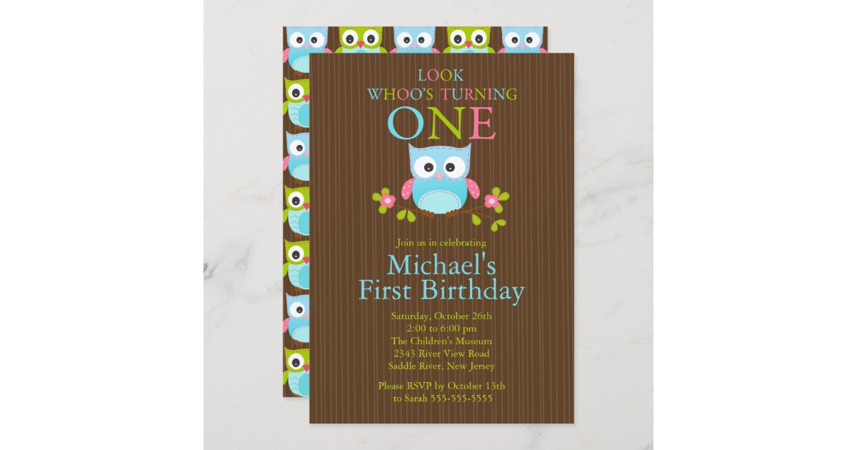Cute Modern Owl 1st Birthday Party Invitations | Zazzle