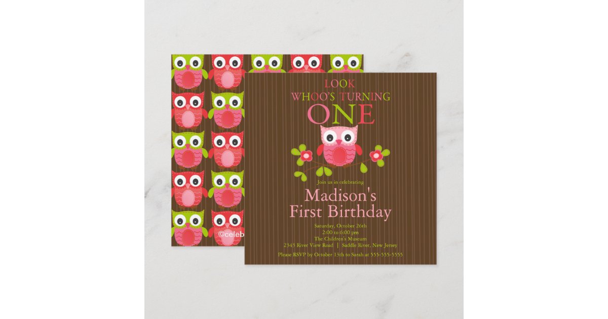 Cute Modern Owl 1st Birthday Party Invitations | Zazzle
