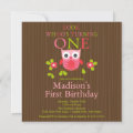 Cute Modern Owl 1st Birthday Party Invitations | Zazzle